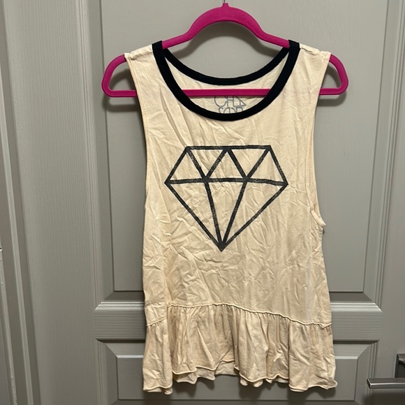Chaser | Tops | Chaser Cream Black Diamond Tank With Ruffle Bottom ...